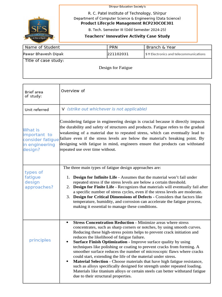 Design For Fatigue - Report | PDF | Fatigue (Material) | Fracture