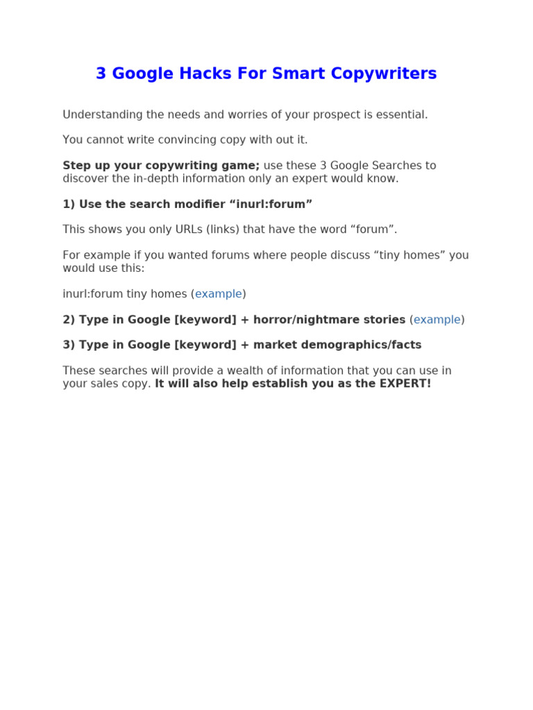 3 Google Hacks for Copywriters | PDF