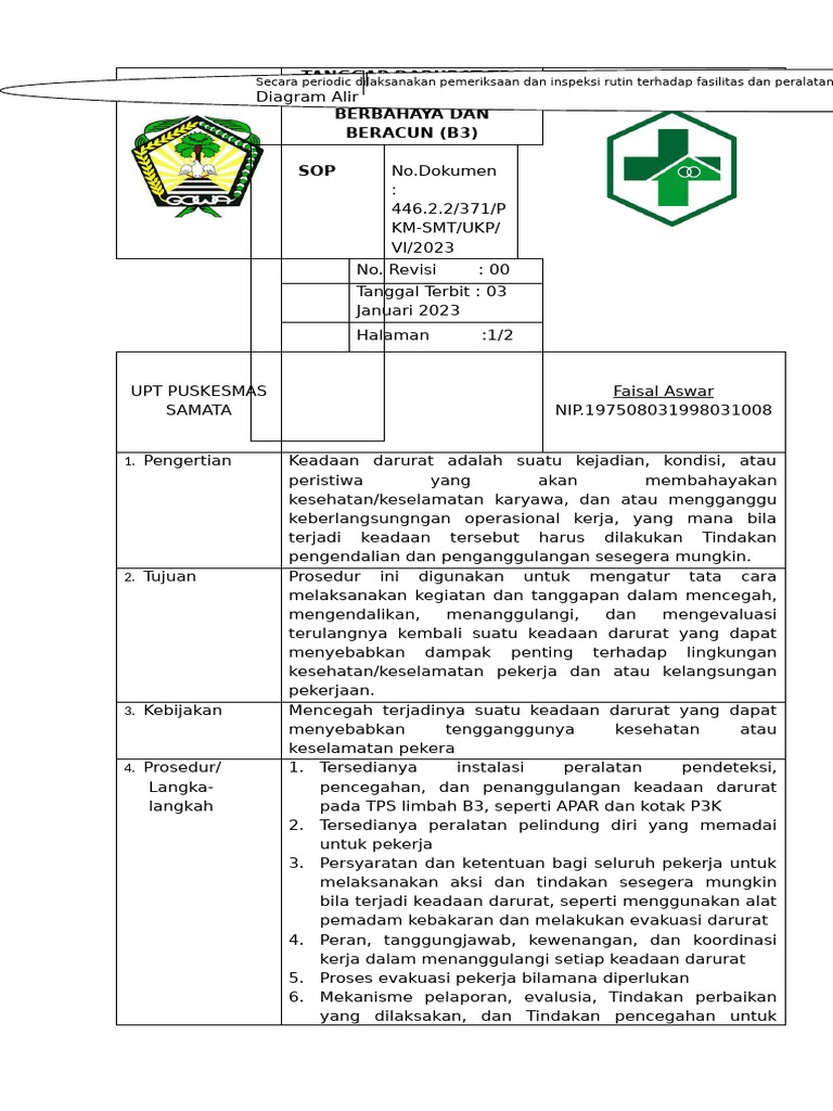 Sop Tanggap Darurat TPS B3 | PDF