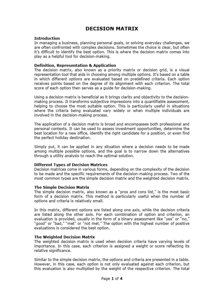 001 Decision Matrix | PDF | Decision Making | Matrix (Mathematics)