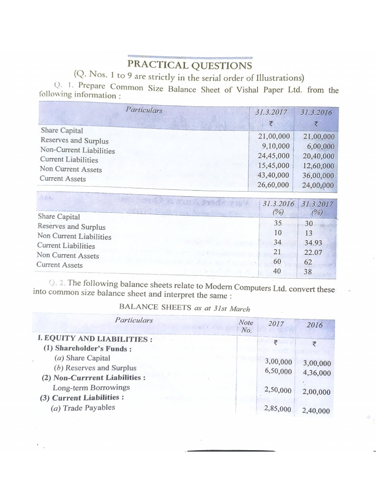 Class 12 Common Size Statement | PDF