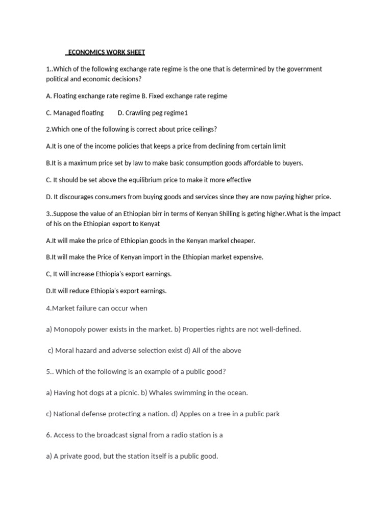 Economics Saturday worksheet | PDF | Exchange Rate | Market (Economics)