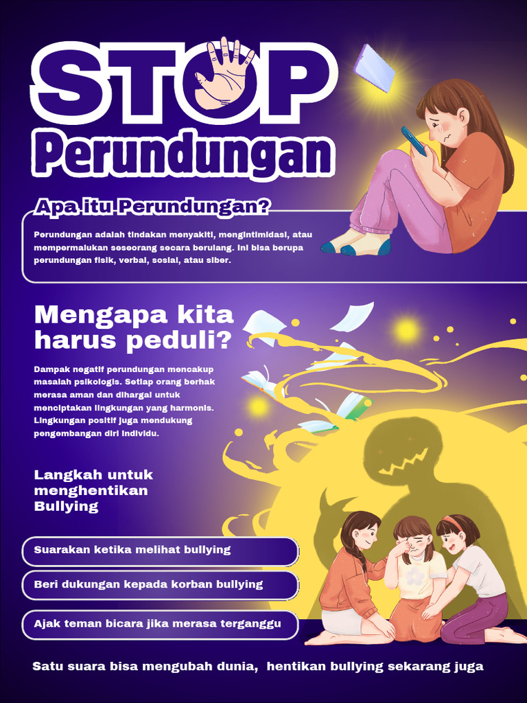 Poster Infografis Stop Bullying Ilustratif Ungu Dan Kuning | PDF