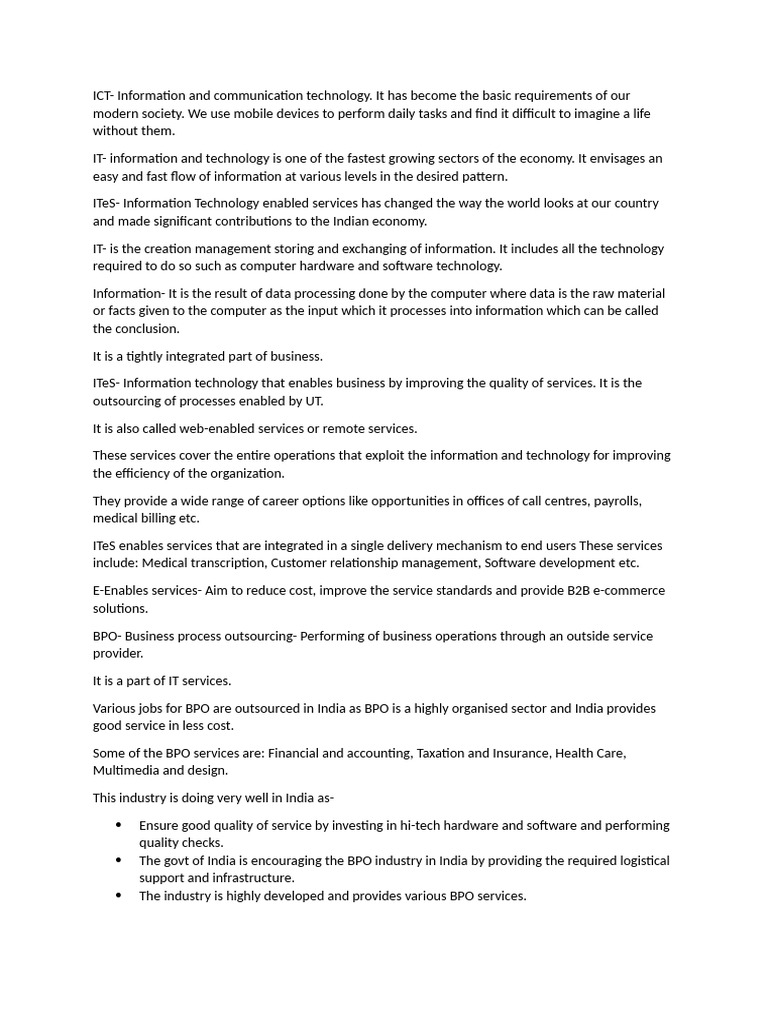 Introduction To IT and ITeS | PDF | Outsourcing | Business Process ...