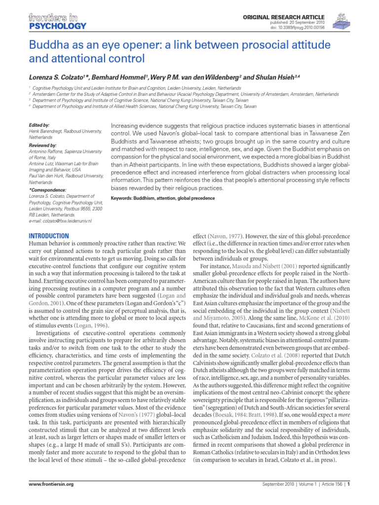 ARTICULO 2. Colzato Et Al 2010 | PDF | Meditation | Psychology