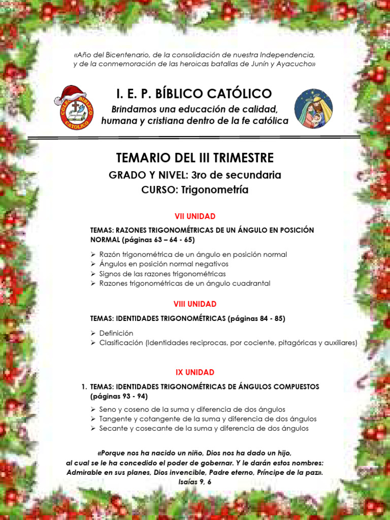 Temario - Trigo - 3ro Sec - Iii Trimestre | PDF