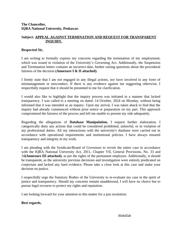 Appeal Against Termination | PDF | Justice | Crime & Violence