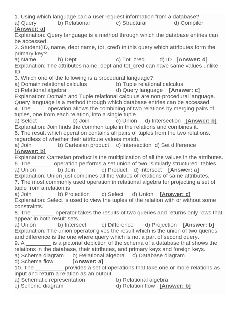 rdbms mcq1 | PDF | Relational Model | Relational Database