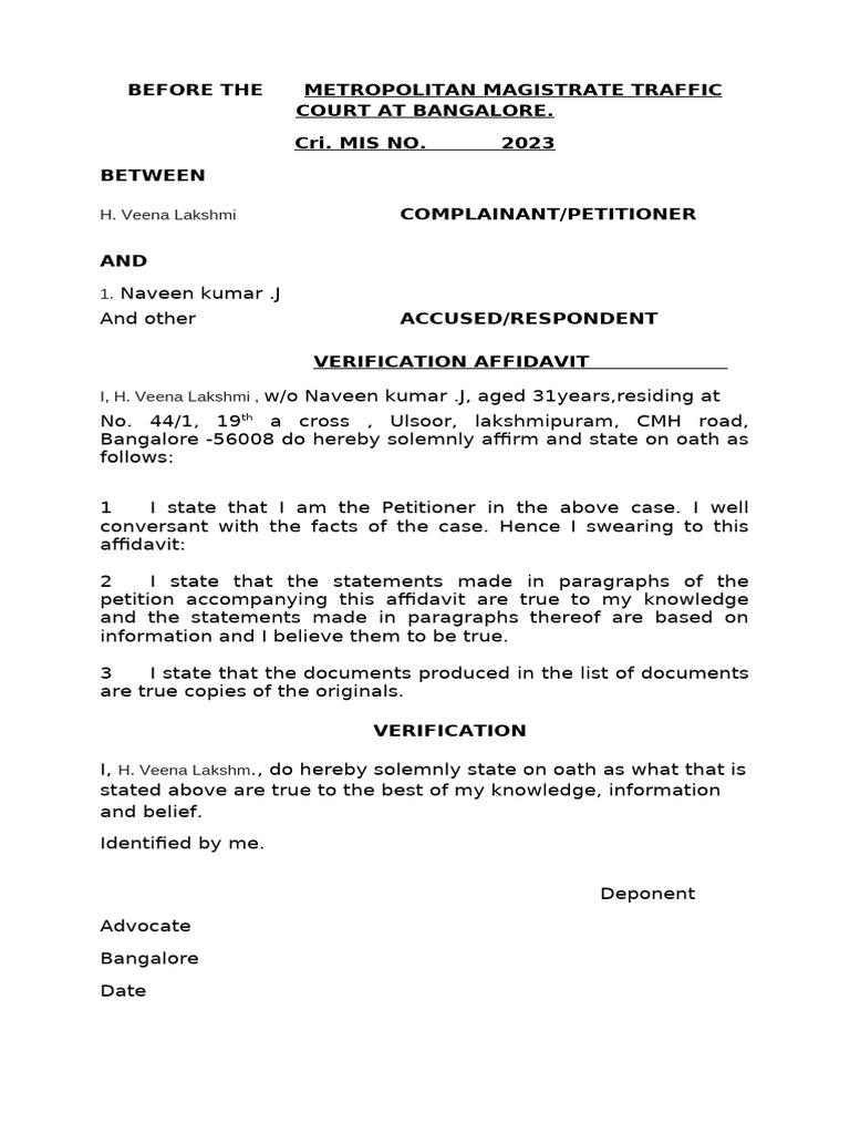 Veena Verification Affidavit | PDF