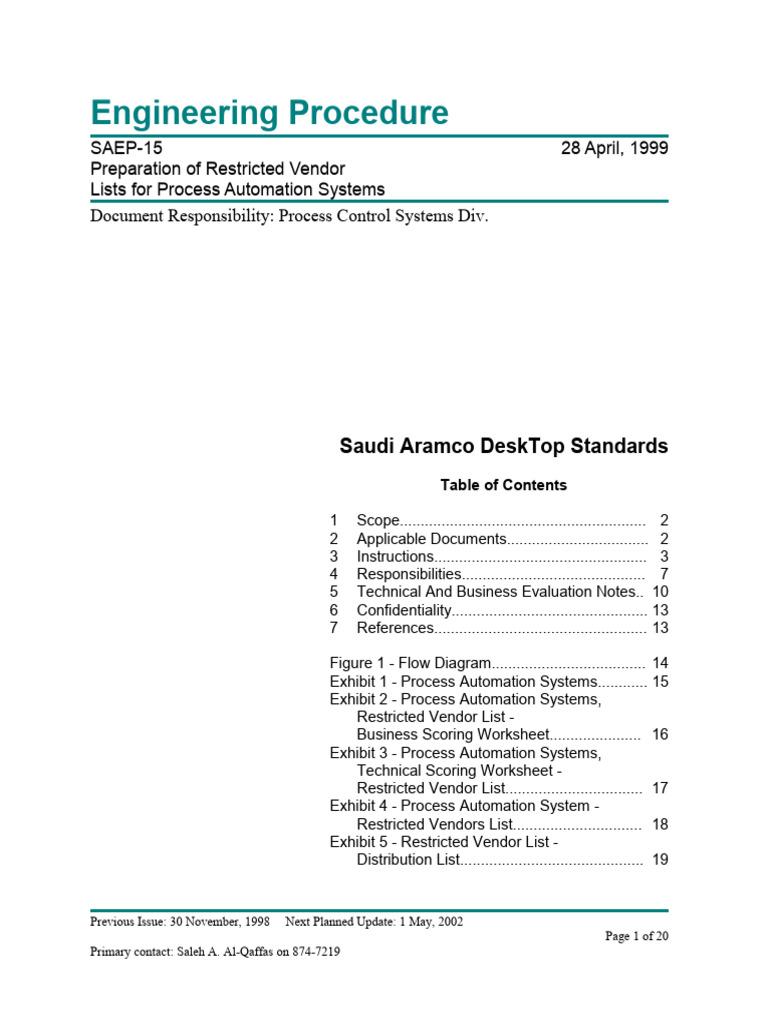 aramco-standard | PDF | Automation | Evaluation