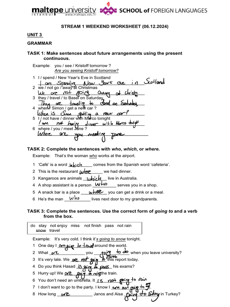 Stream 1 Weekend Worksheet 06.12.2024 | PDF