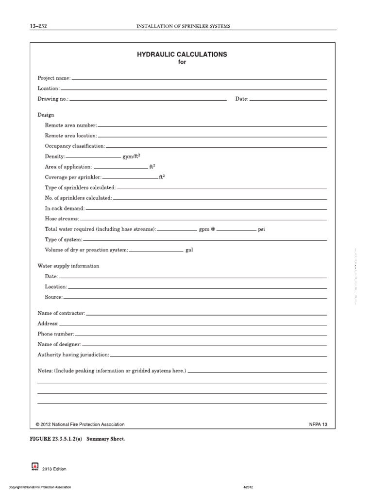 Hydraulic Calculation Sheet Design | PDF