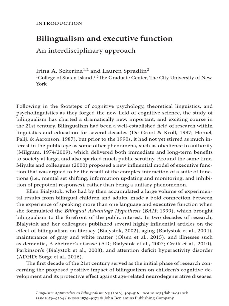 Bilingualism and Executive Function | PDF | Executive Functions | Multilingualism