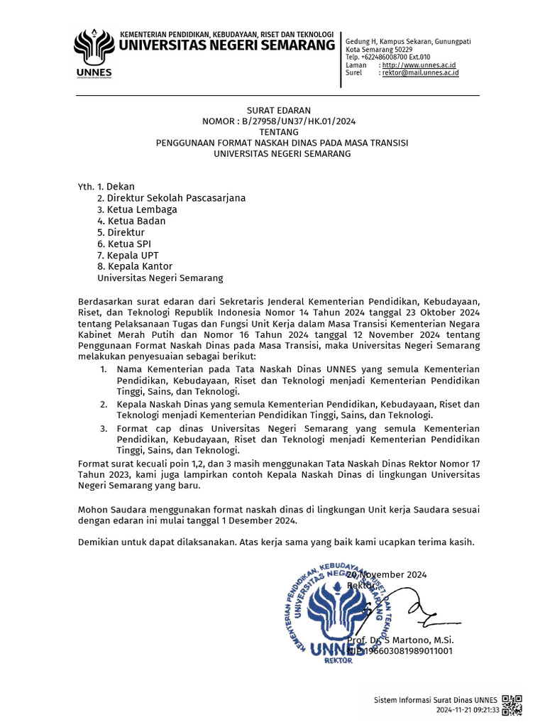Penggunaan Stempel Naskah Dinas UNNES | PDF