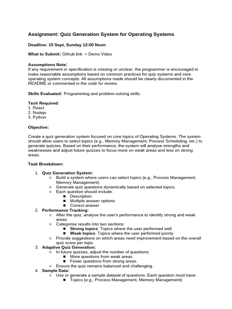Assignment - Quiz Generation System For Operating Systems | PDF ...