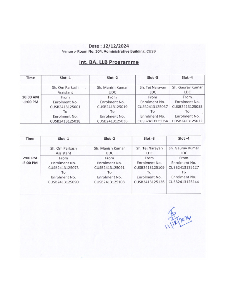Revised details of BALLB programme document verification | PDF