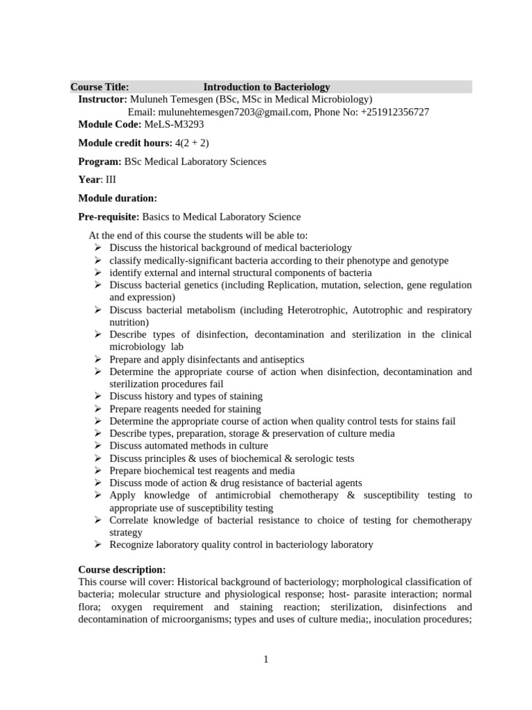 Introduction to Bacteriology Course | PDF | Bacteria | Antimicrobial