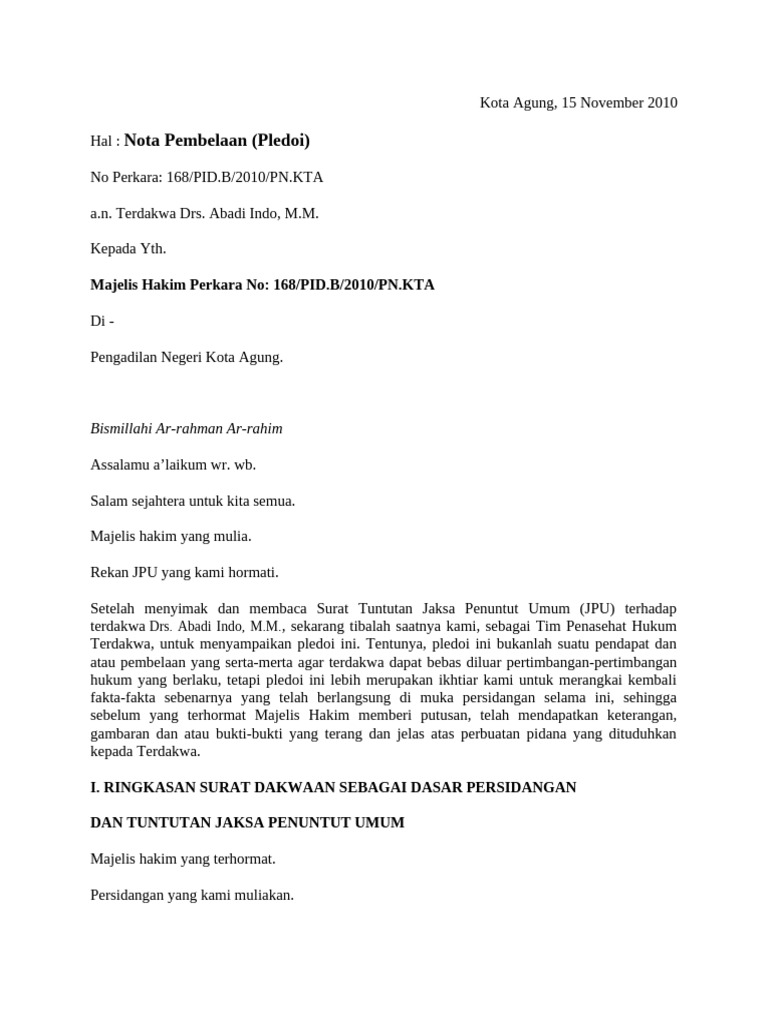 260743179 Nota Pembelaan Pledoi | PDF