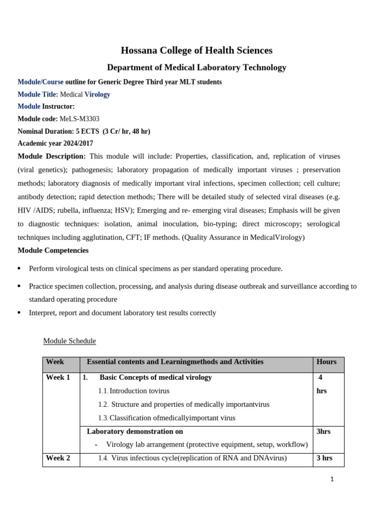 Virology Course Outline | PDF | Virology | Virus