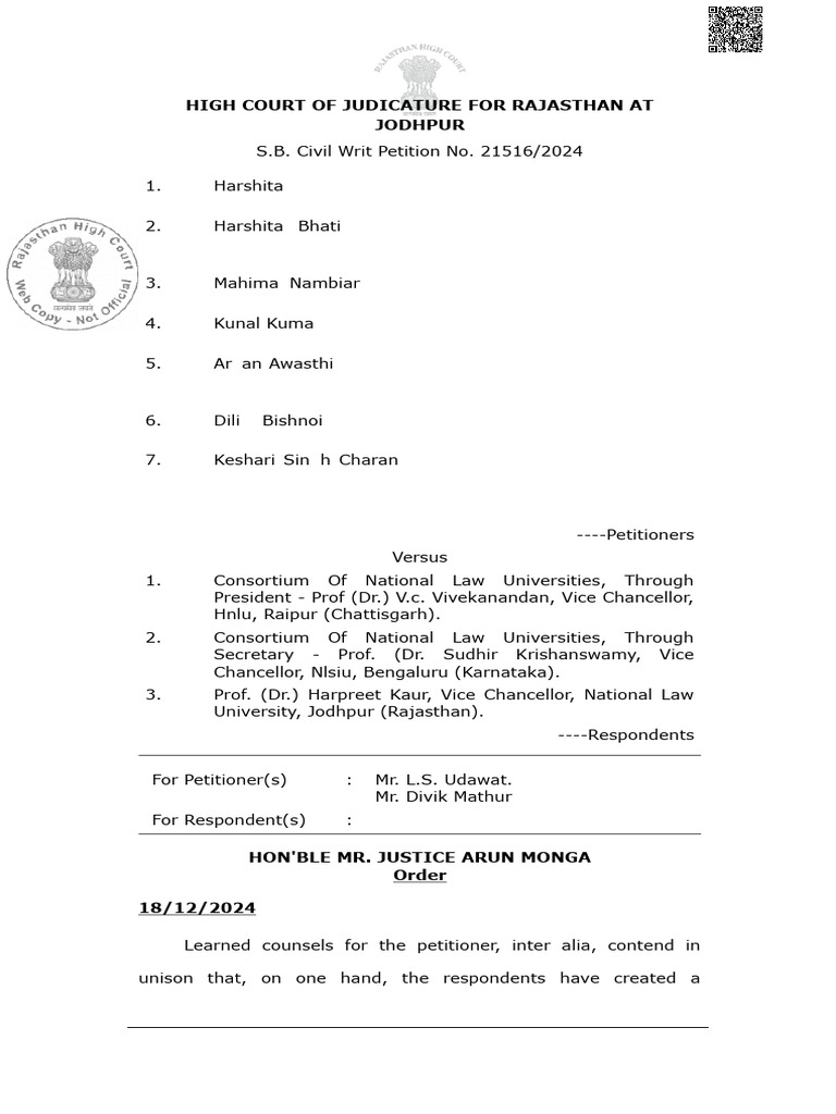 Harshita and Ors V Consortium of NLUs | PDF | Public Law | Judiciaries