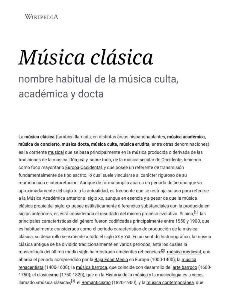 Música Clásica - Wikipedia, La Enciclopedia Libre | PDF | Música ...