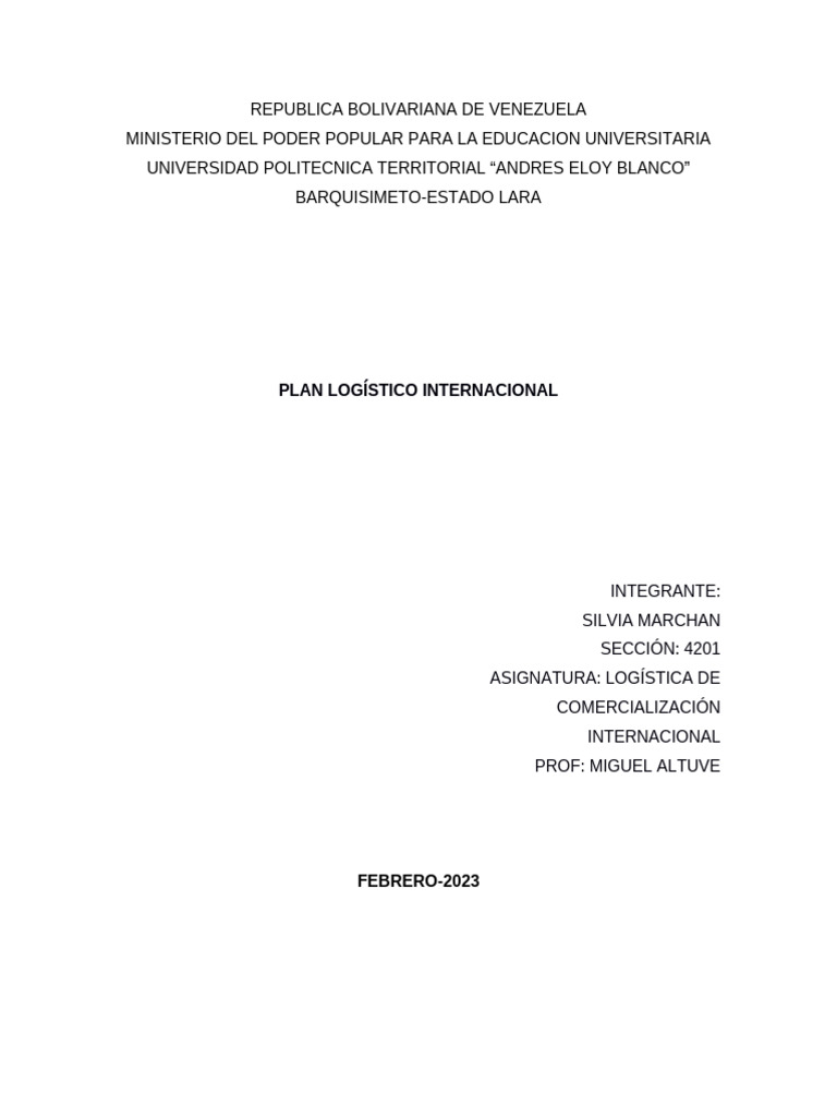 Plan Logístico Internacional Eficiente Pdf Logística Cadena De