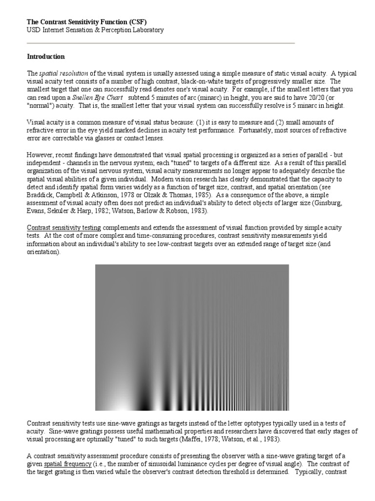 The Contrast Sensitivity Function | PDF | Contrast (Vision) | Visual Acuity
