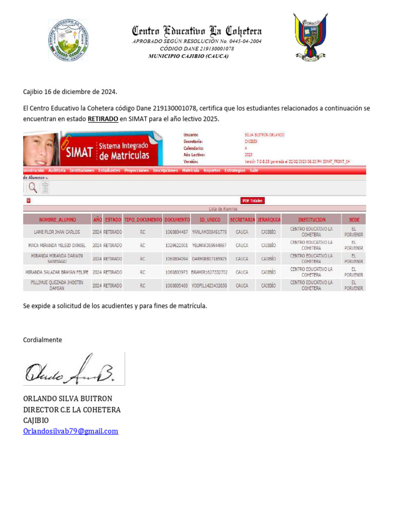 Ceertificado Retiro Simat Porvenir | PDF