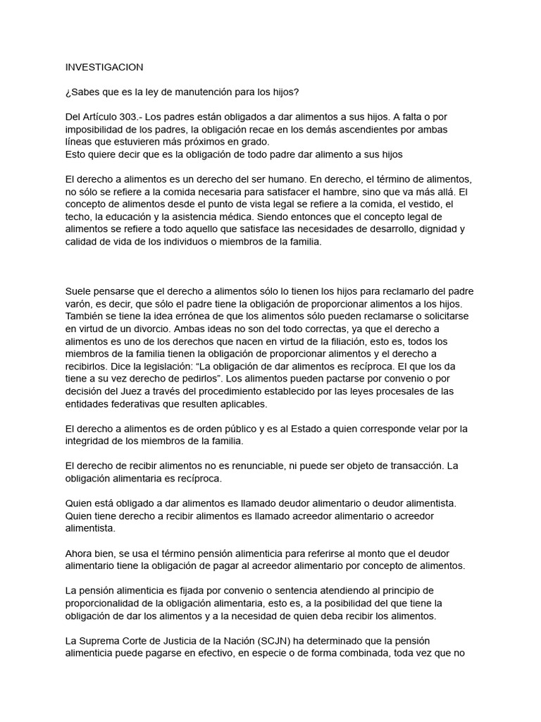 Derecho y Obligación de Alimentos | PDF | Pensión alimenticia | Justicia