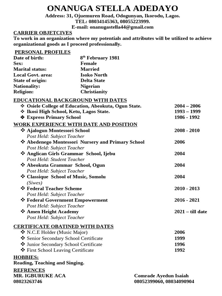 Stella's Teaching Career Profile | PDF