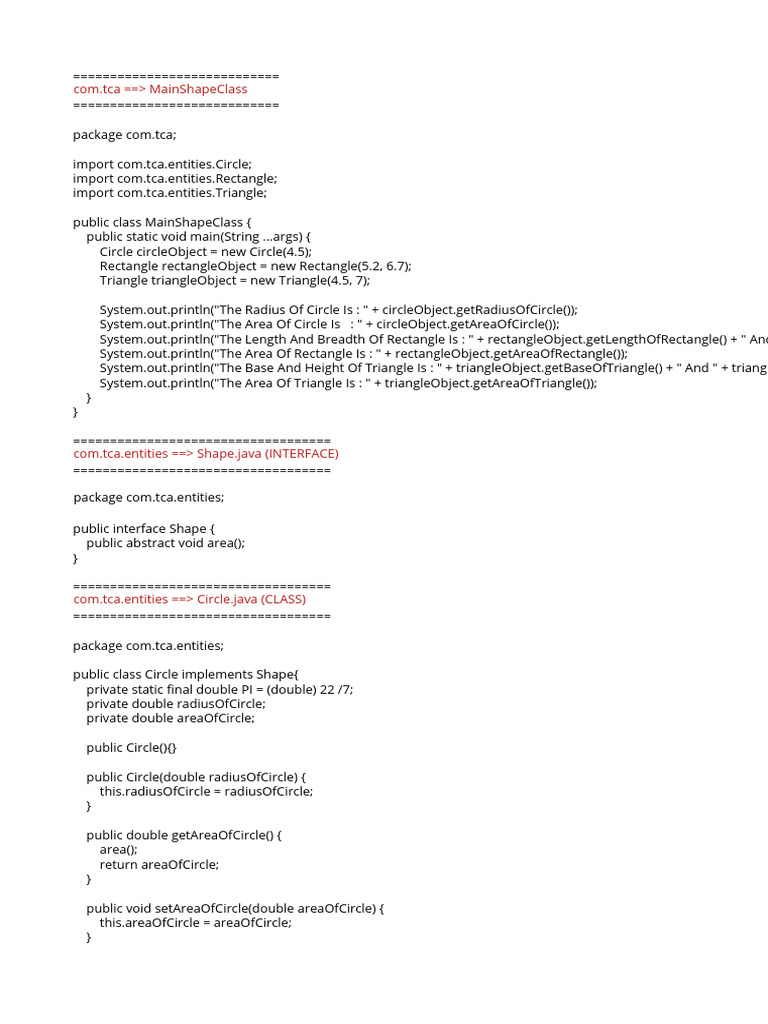 Assignment9 Interface Shapes | PDF | Area | Circle