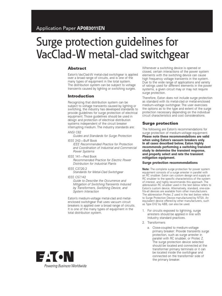 Surge Protection Guidelines For Vac Clad W Metal Clad Switchgear Ap083011en | PDF | Capacitor ...