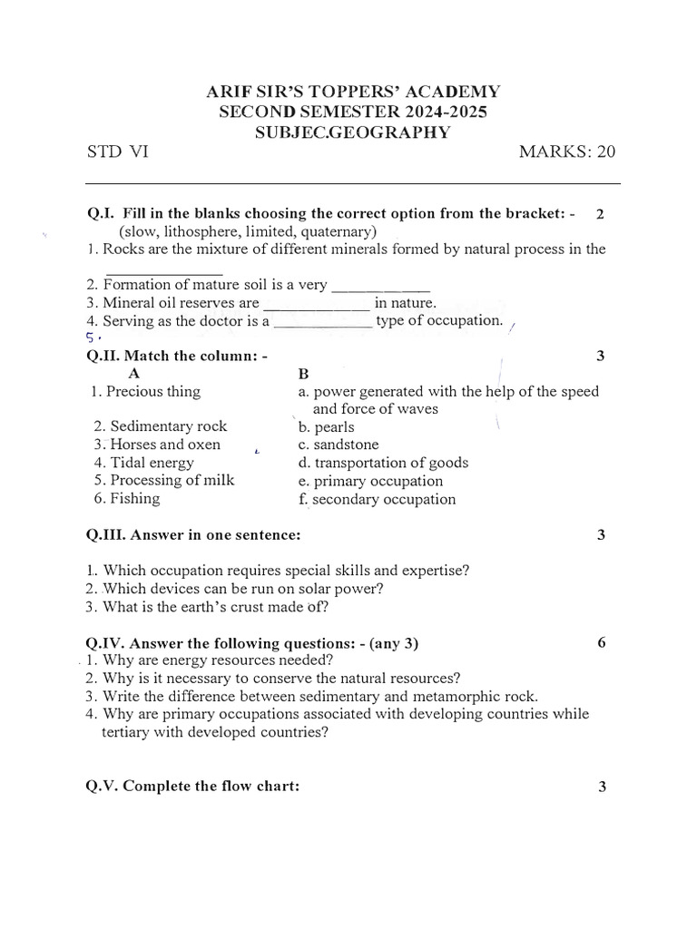 6th Geo Paper 2 | PDF | Rock (Geology) | Geology