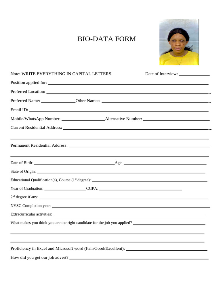 Bio-Data Form | PDF