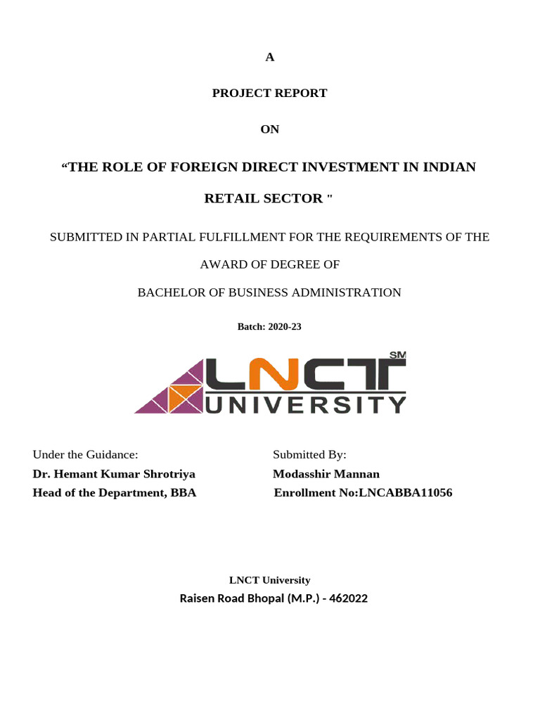 Project Report Modassir | PDF | Foreign Direct Investment | Retail