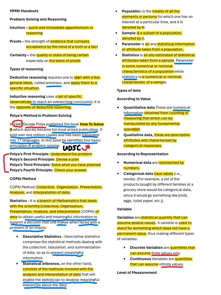 MMW-Handouts-Finals | PDF | Statistics | Sampling (Statistics)