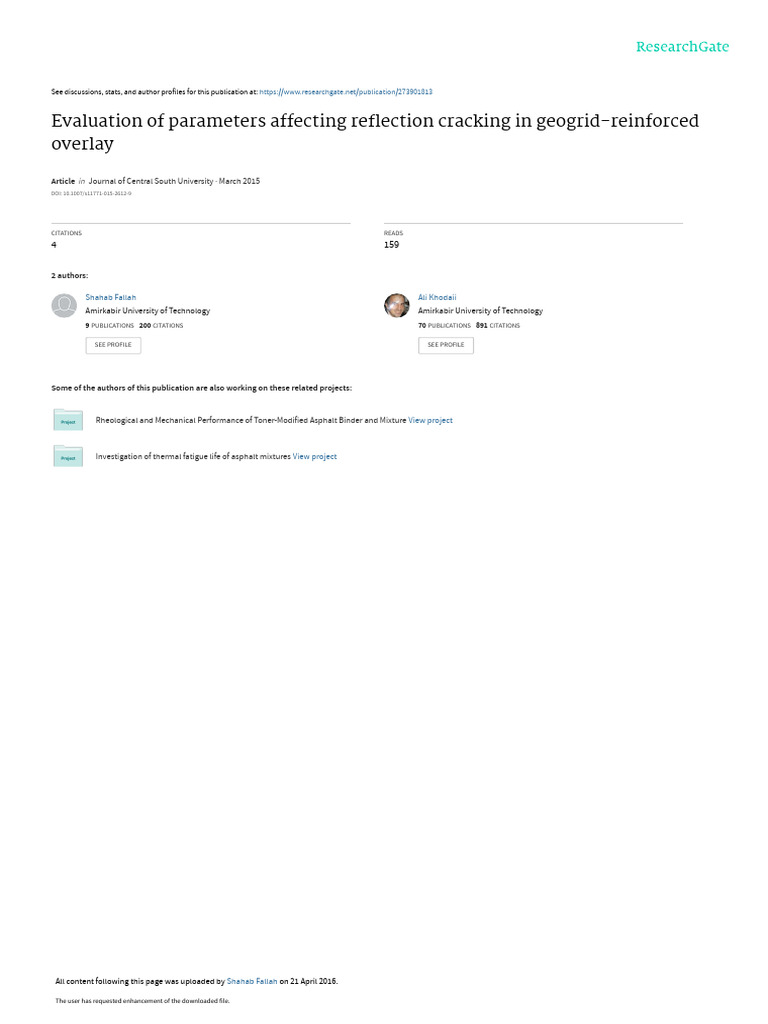Evaluation of Parameters Affecting Reflection Cracking in Geogrid ...