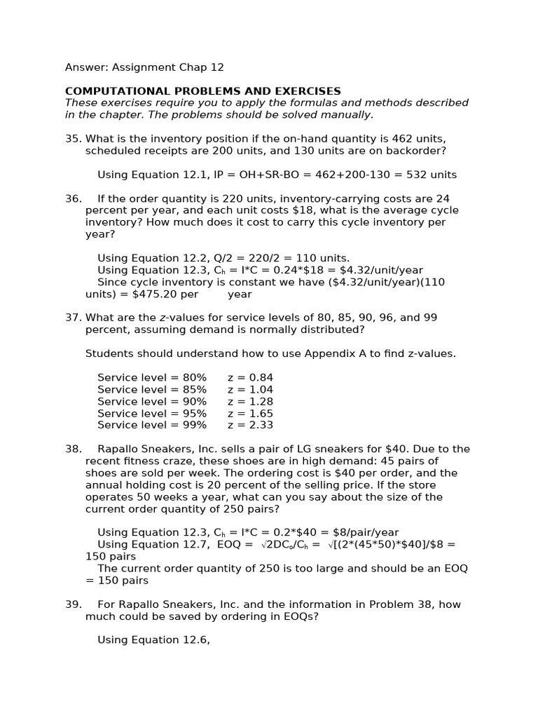 Chap 12 Assignment Answers | PDF | Inventory | Supply Chain Management
