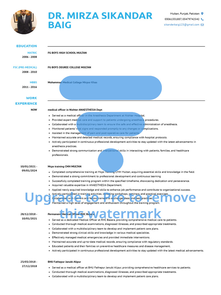 Jawad Baig VisualCV Resume No Watermark | PDF | Medicine | Patient