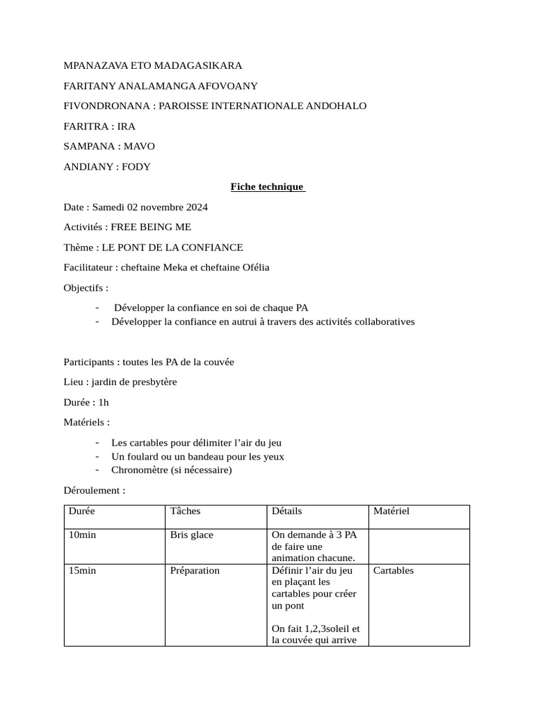 Activités de confiance à Madagascar | PDF