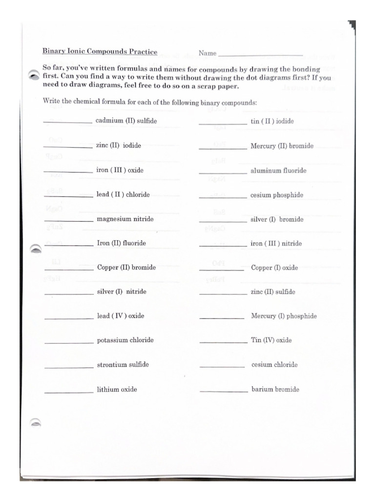 Binary Ionic Compounds Practice | PDF