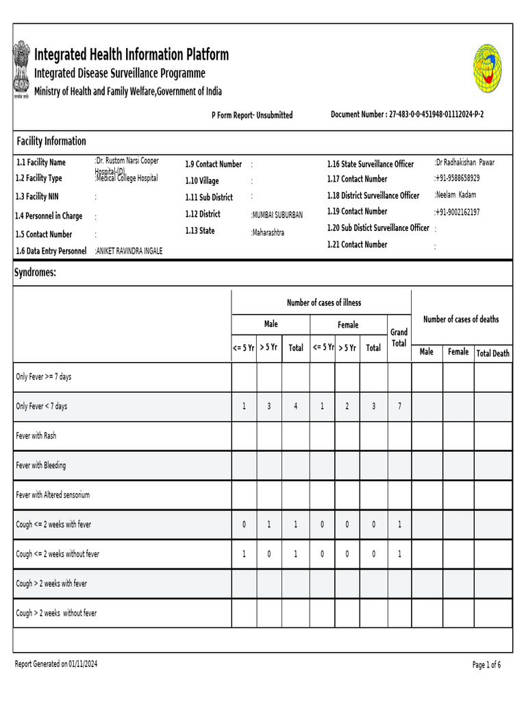 P form Med OEd 1 Nov | PDF | Diseases And Disorders | Epidemiology
