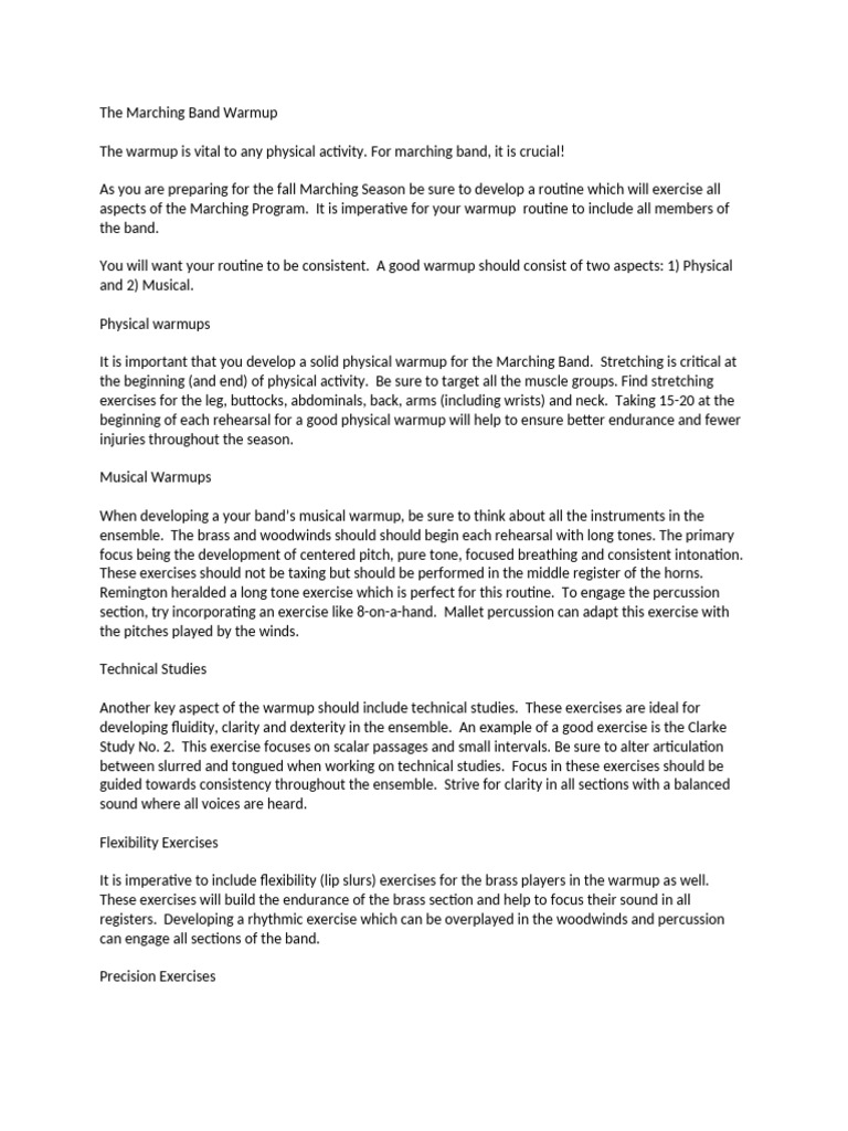 Warmup Exercises For Marching Band | PDF | Brass Instruments | Musicology