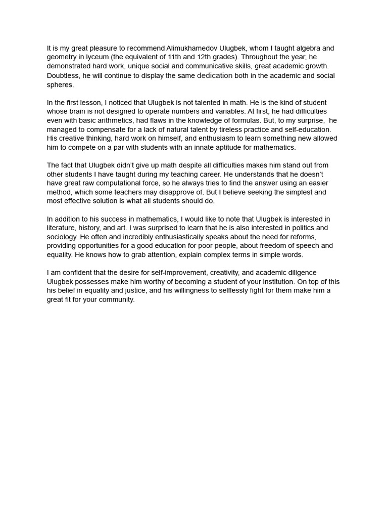 10.teacher Recommendation (Sample) | PDF