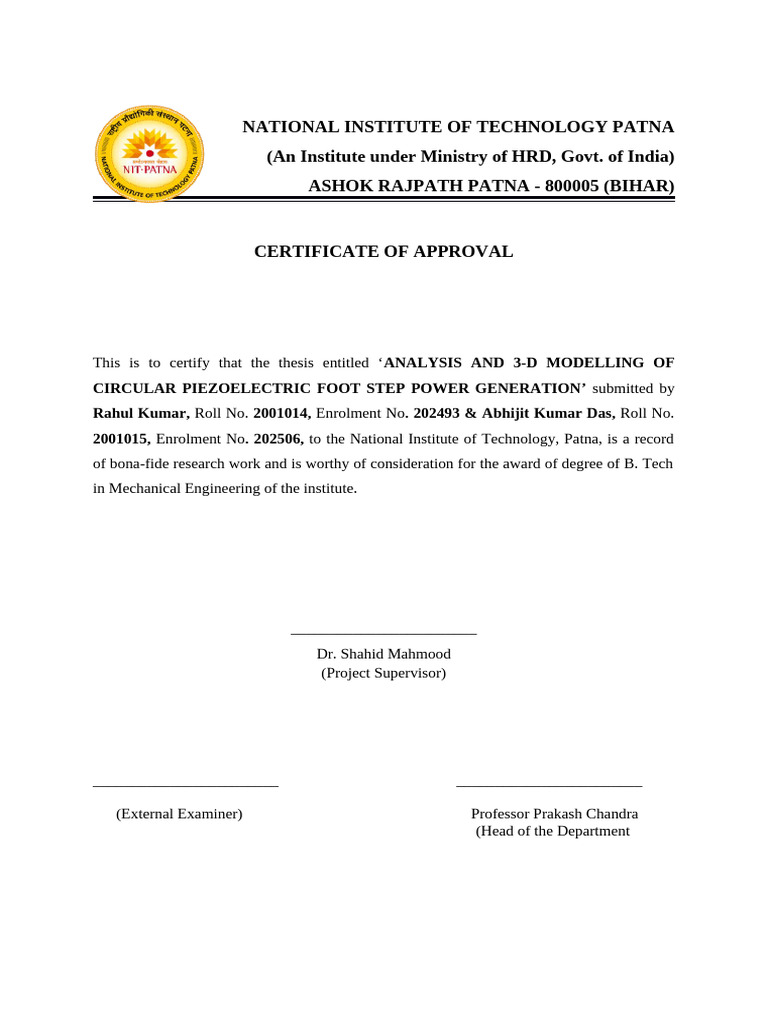 Format For Certificate of Approval | PDF