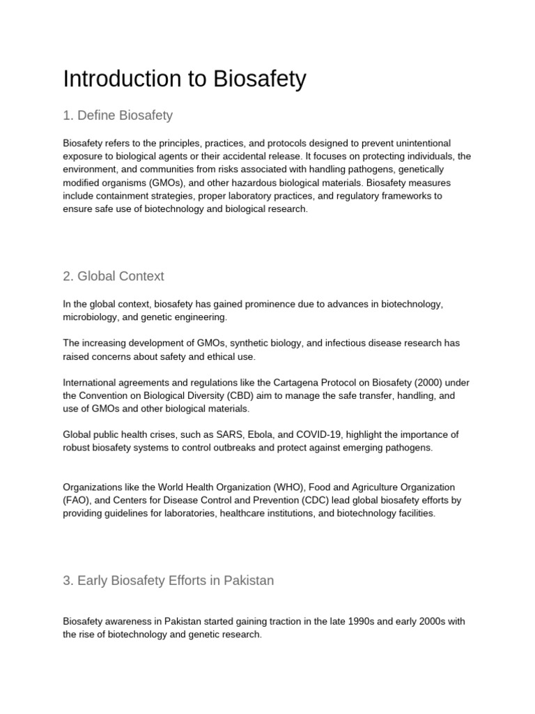 Introduction To Biosafety | PDF | Biotechnology | Health Sciences