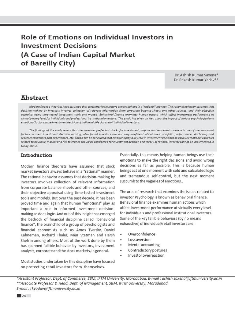 Role of Emotions On Individual | PDF | Behavioral Economics ...