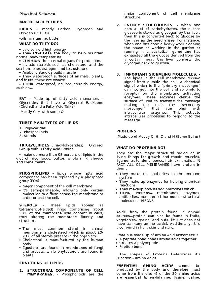 Physical Science | PDF | Dna | Lipid