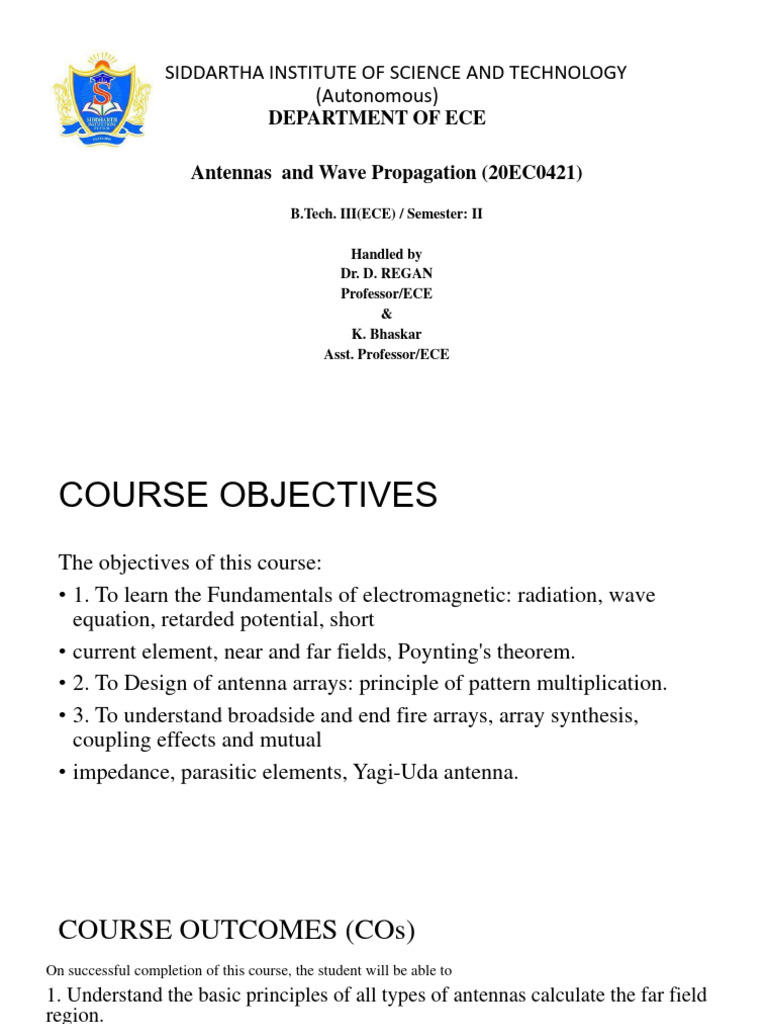 Siddartha Institute of Science and Technology (Autonomous) | PDF | Antenna (Radio ...