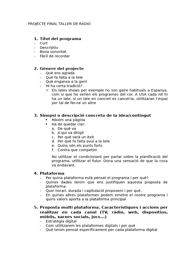 Projecte Final Taller de Ràdio | PDF